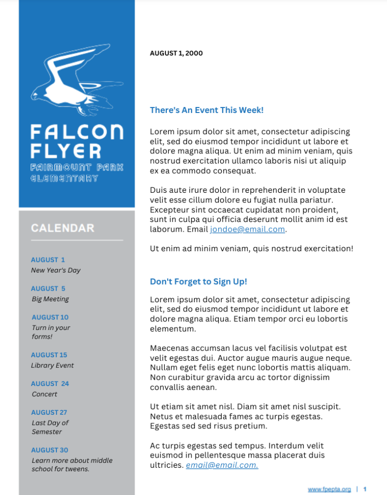 Falcon Flyer – Fairmount Park Elementary PTA